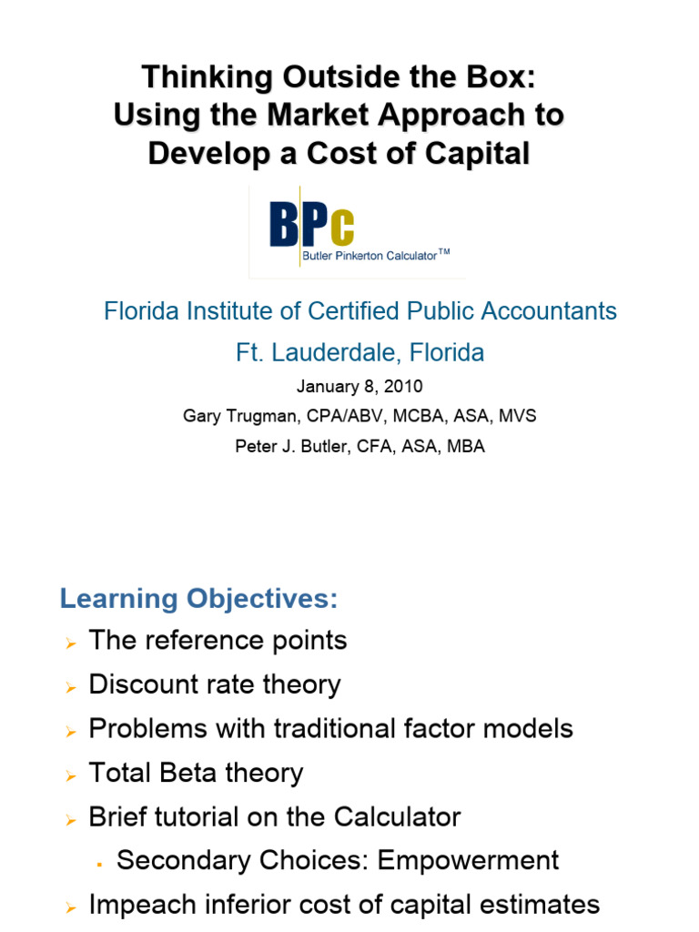 Thinking Outside The Box - Using The Market Approach To Develop A Cost ...