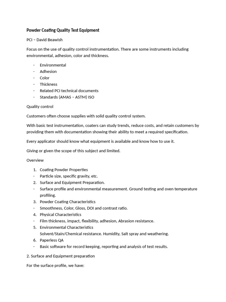 Powder Coating Quality Test Equipment | PDF | Surface Roughness | Coating