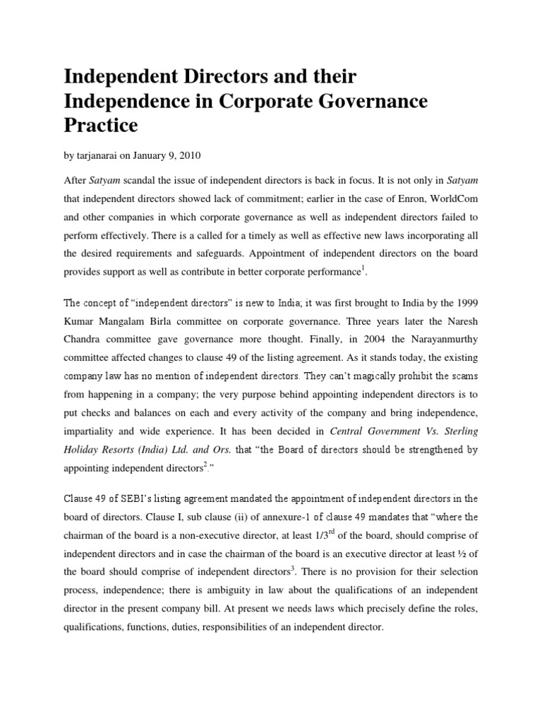 Independent Director | PDF | Board Of Directors | Corporate Governance