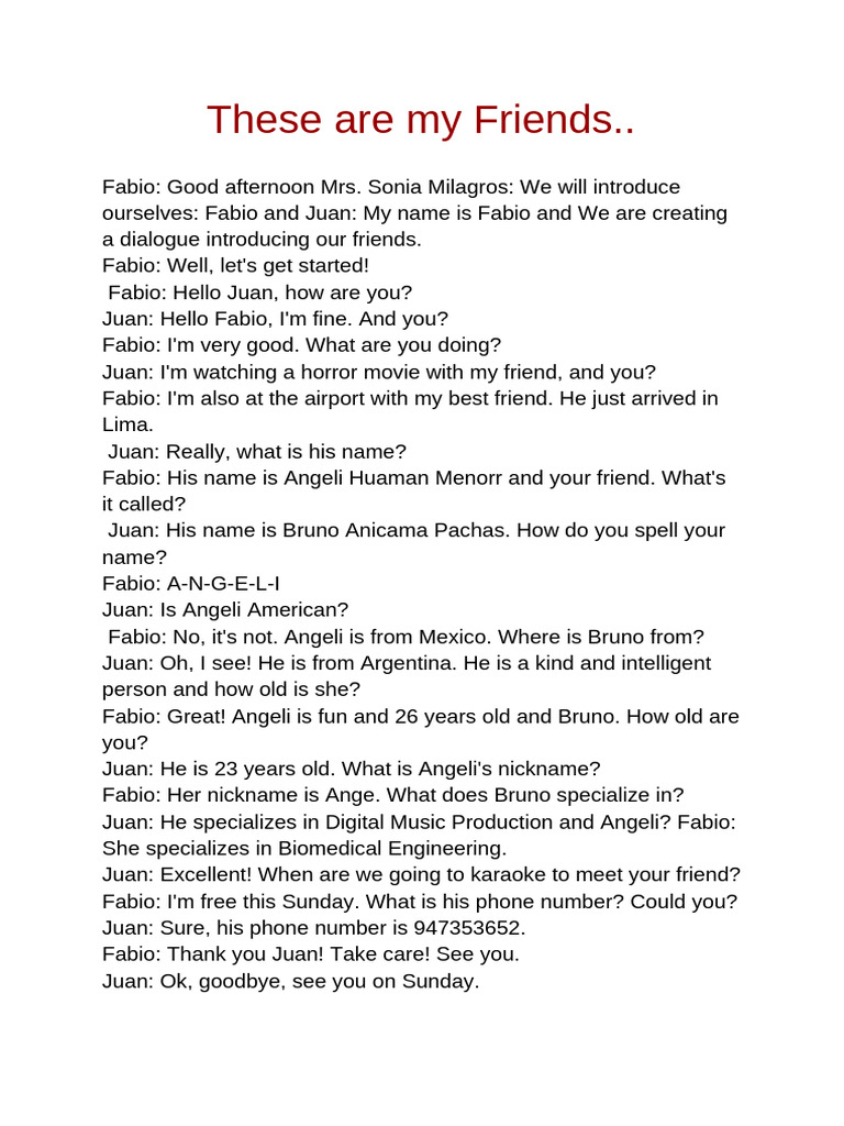 Dialogue Introducing Friends and Interests | PDF