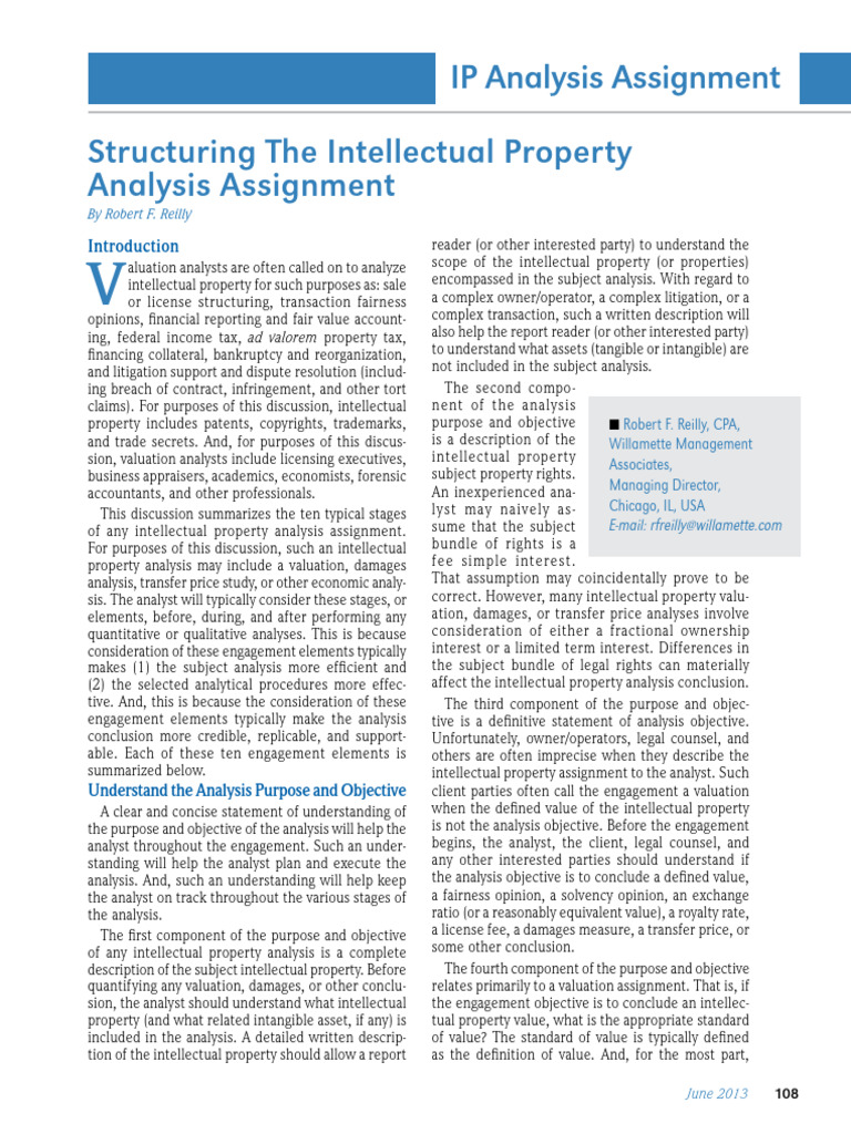 Reilly - Structruing The IP Assignment Analysis | PDF | Valuation (Finance) | Real Estate Appraisal