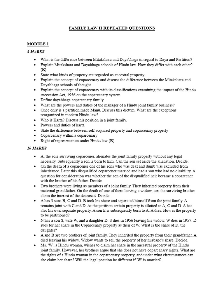 Family Law II: Key Questions and Concepts | PDF | Will And Testament ...