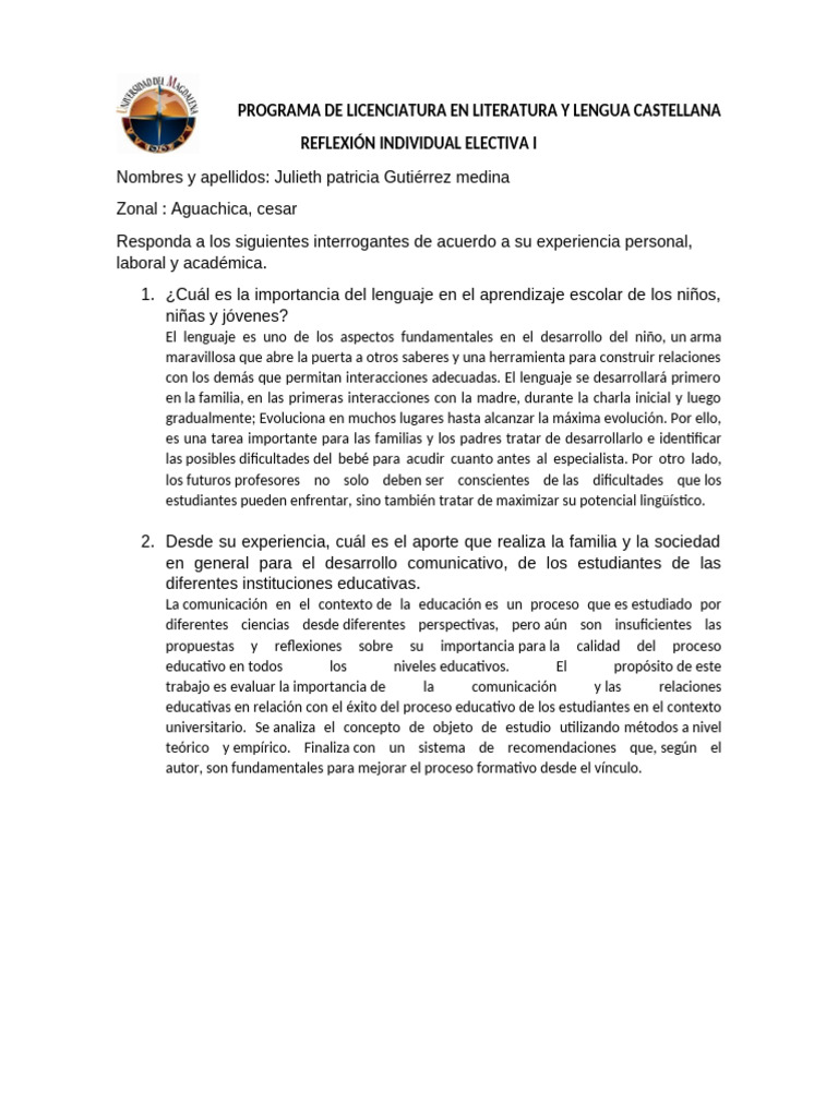 Reflexion Electiva | PDF | Experiencia | Aprendizaje