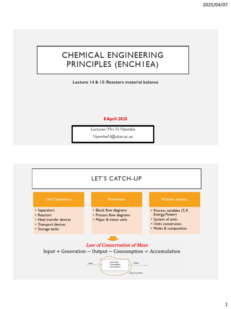 Lecture 14 15 - Stoichiometry Reactive Material Balance (8 April) | PDF ...