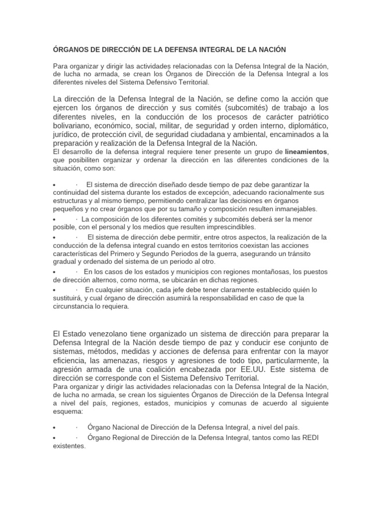 Órganos de Dirección de La Defensa Integral de La Nación | PDF | Nación ...