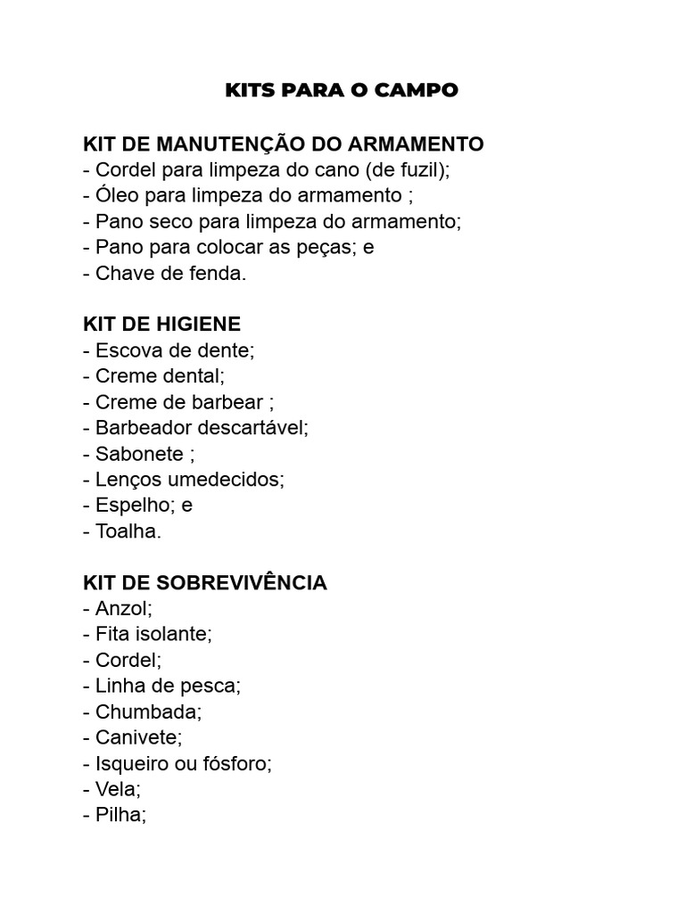Kits Essenciais para Atividades no Campo | PDF