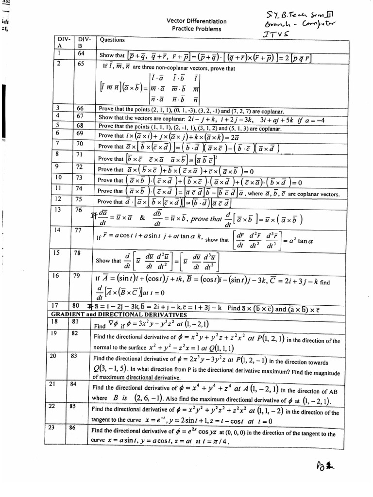 Ques Bank-Vector Differentiation 250416 105210 | PDF