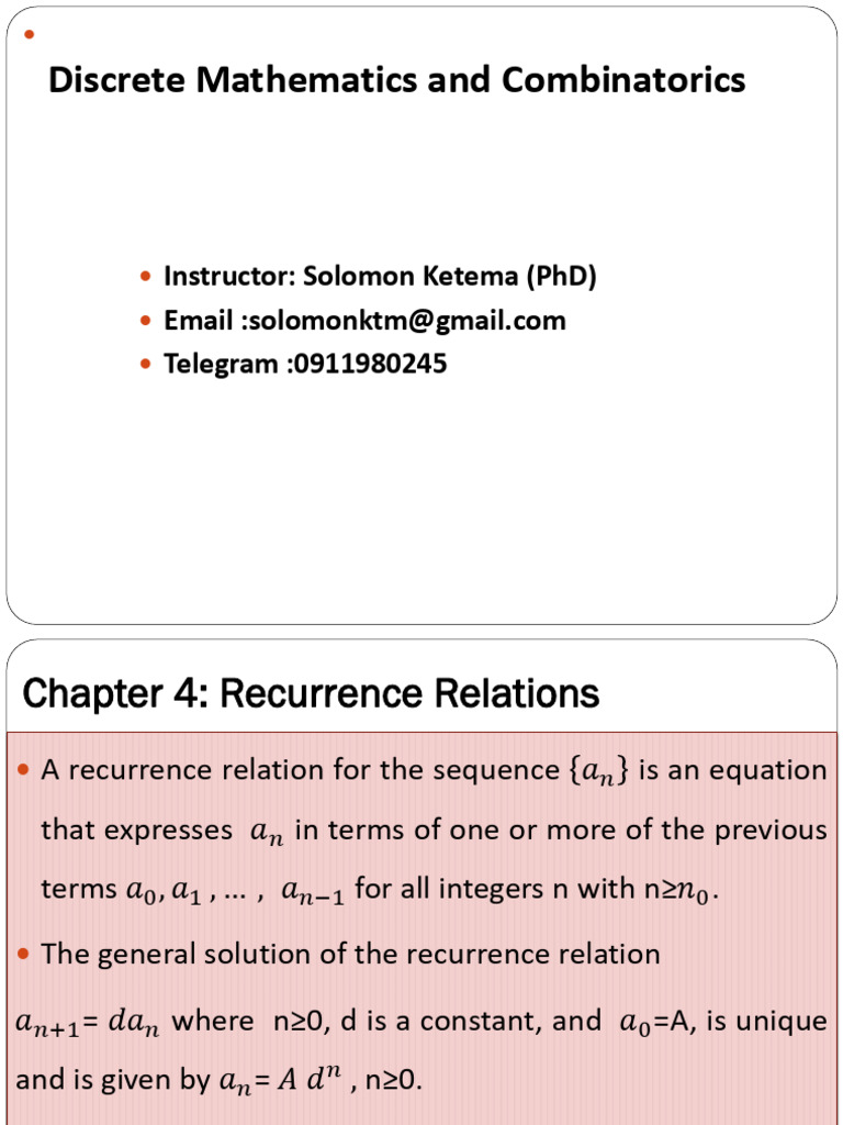 Chapter 4 Discrete Mathematics and Combinatorics | PDF | Recurrence Relation | Algebra