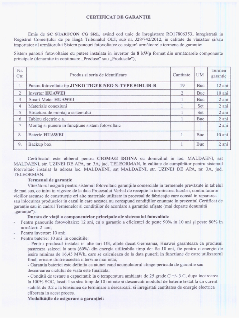 Certificat Garanție | PDF