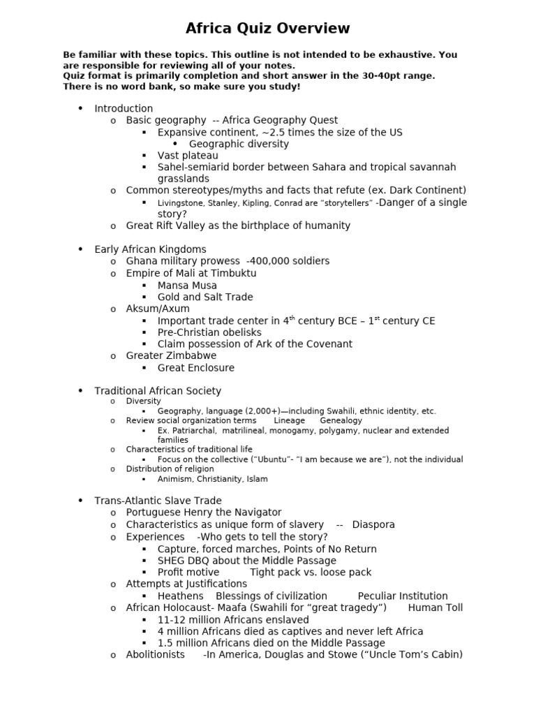Africa Quiz 2022 Overview Honors | PDF | Africa