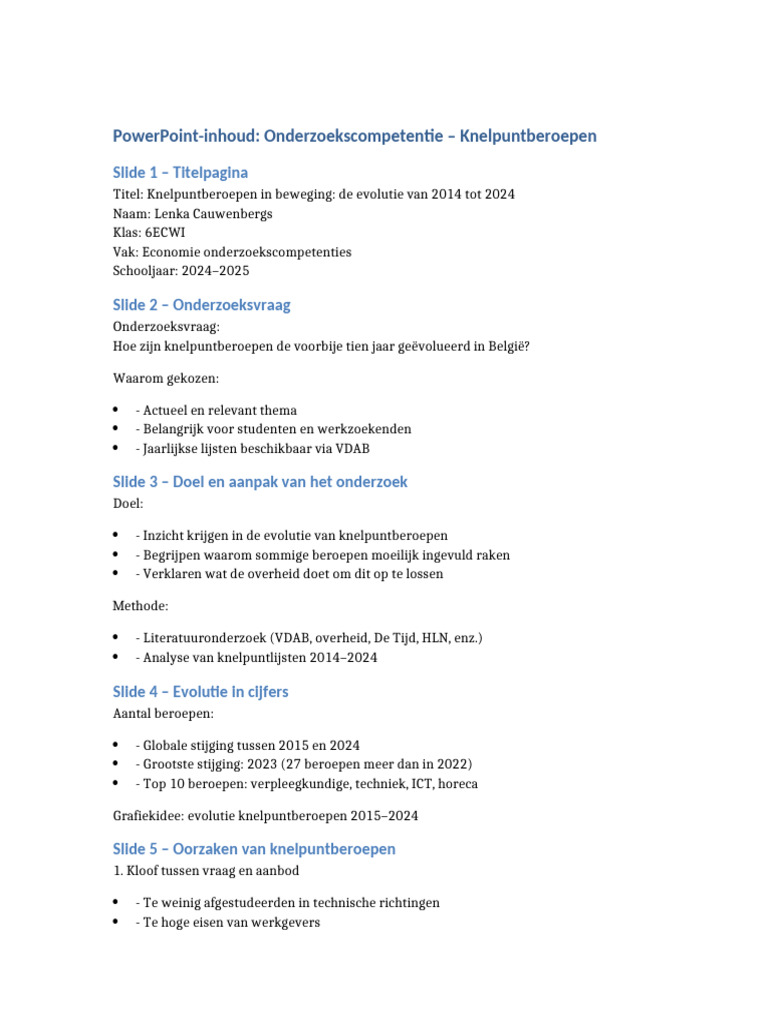 Inhoud PowerPoint Knelpuntberoepen | PDF