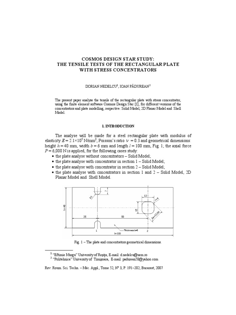 Cosmos Design Star Study - The Tensile Test of The Rectangular Plate ...