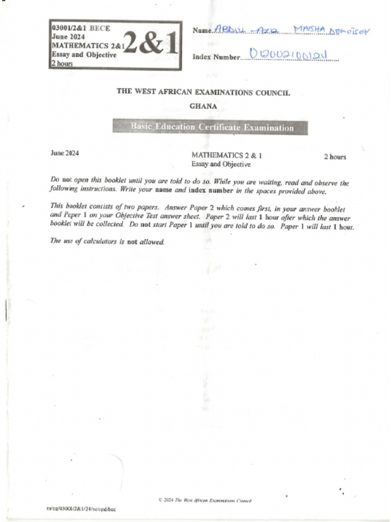 2024 Bece Maths | PDF
