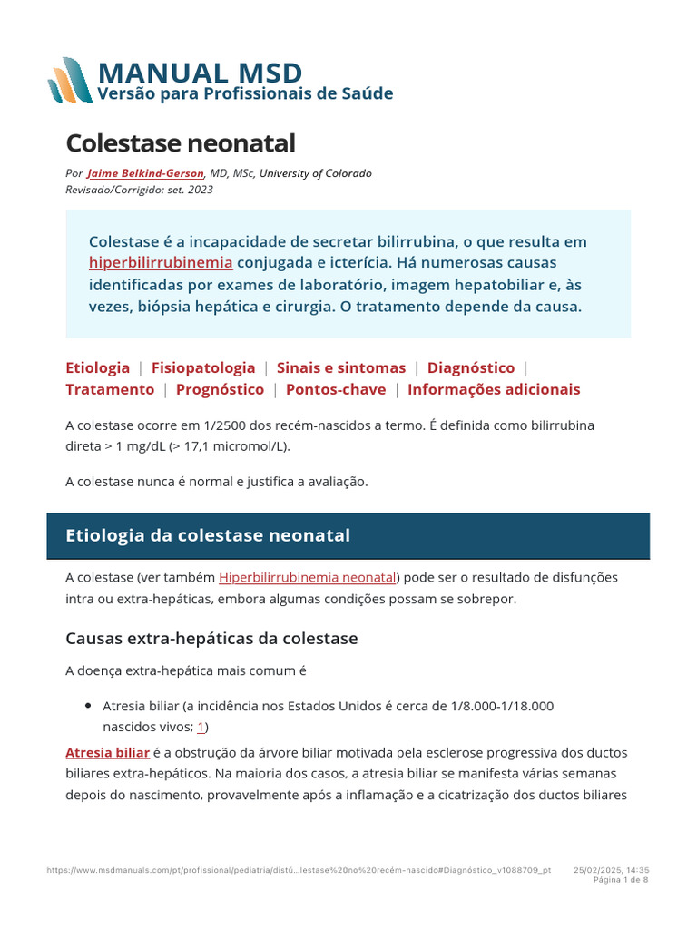 Colestase Neonatal - Pediatria - Manuais MSD Edição para Profissionais ...
