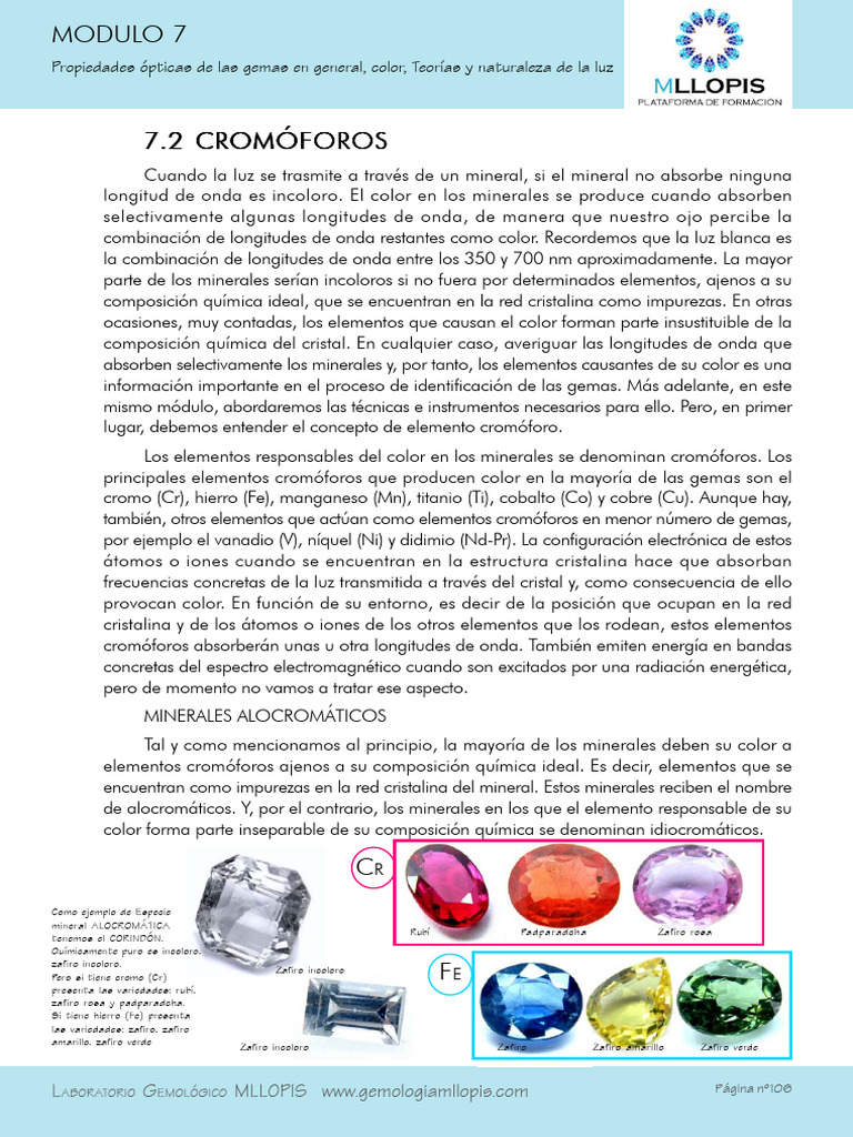 Propiedades ópticas y cromóforos en gemas | PDF | Minerales | Color