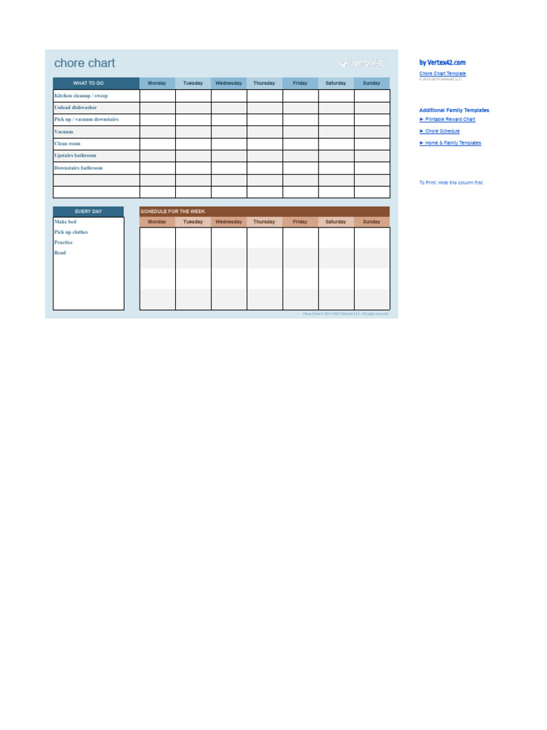 Family Chore Chart Template | PDF