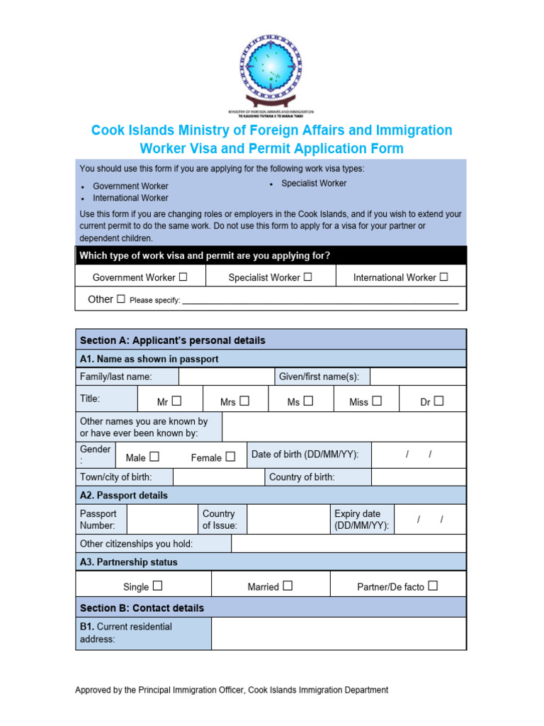 Cook Islands Work Visa Application Form | PDF | Travel Visa | Immigration