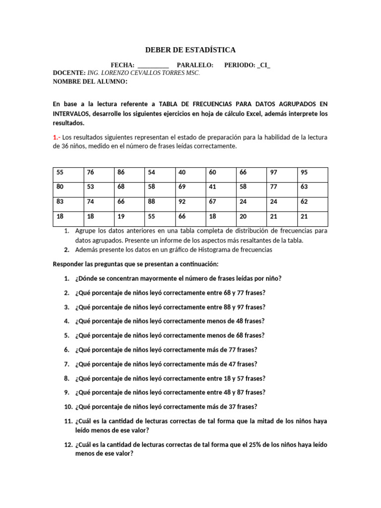Deber Tabla de Frecuencias para Datos Agrupados en Intervalos-1 | PDF