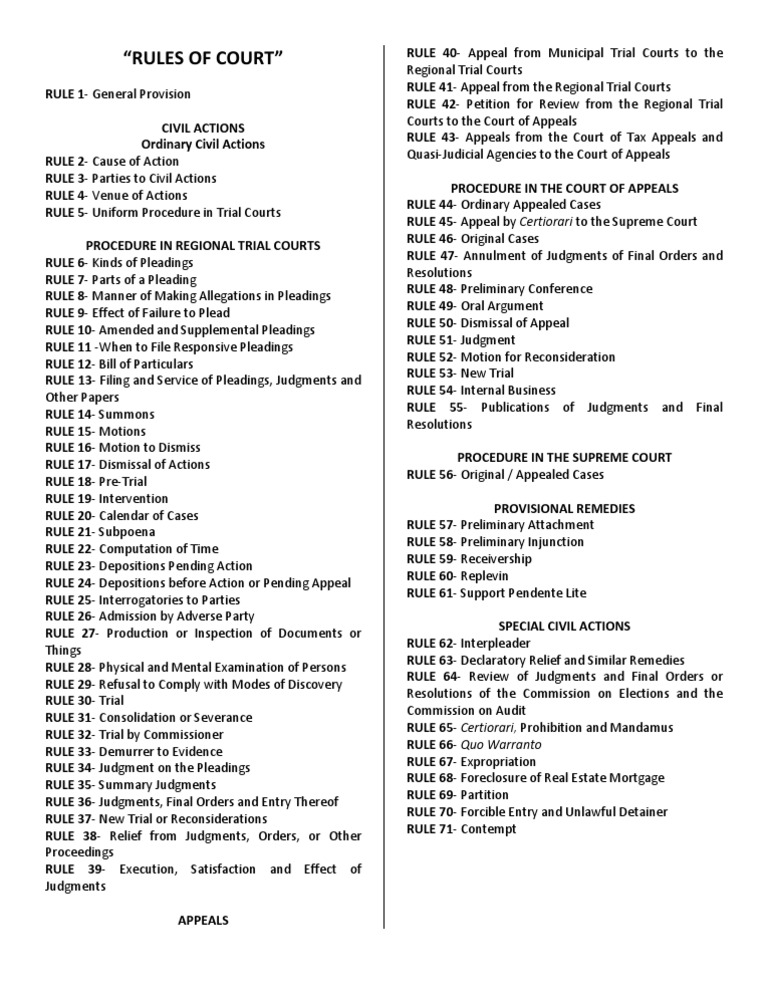 Rules of Court | PDF | Pleading | Lawsuit