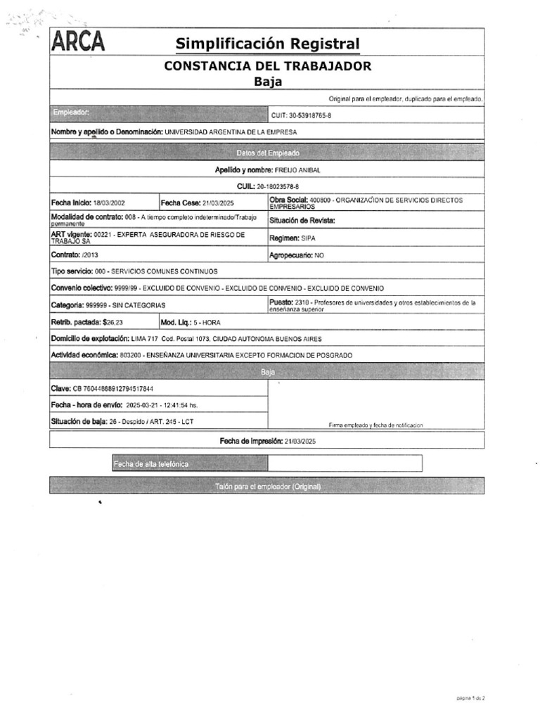 Constacia de ARCA | PDF