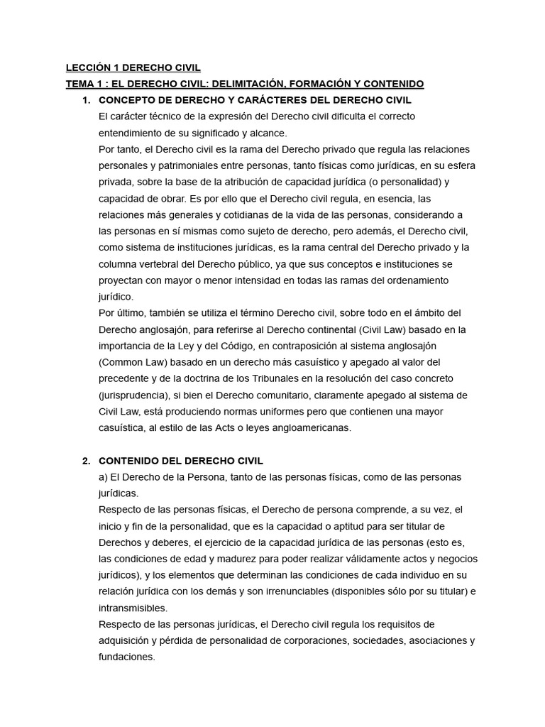 Lección 1 Derecho Civil | PDF | Derecho Civil (Common Law) | Derecho civil (sistema legal)