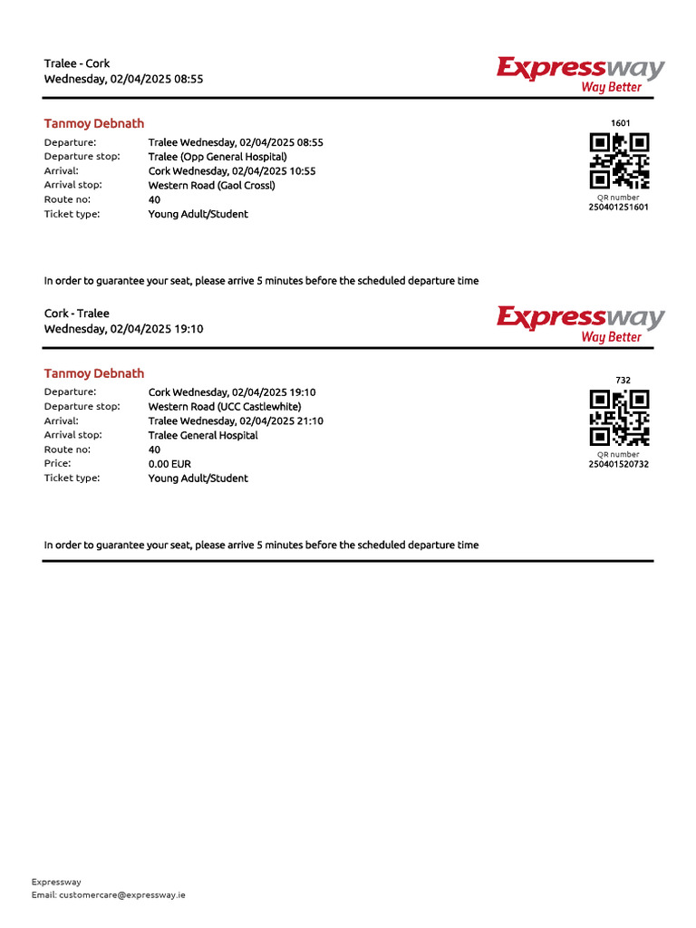 Tralee to Cork Bus Schedule and Ticket | PDF