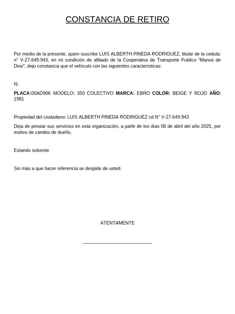 Constancia de Retiro | PDF