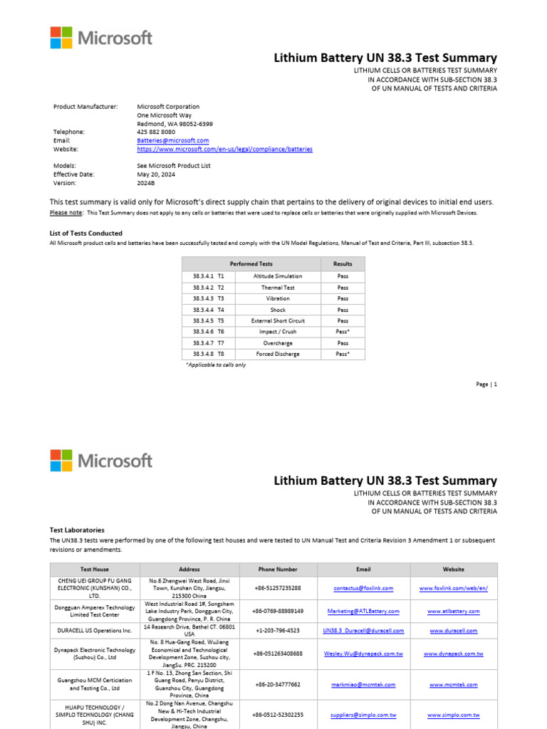 Microsoft Lithium Battery Test Summary | PDF | Personal Computing ...