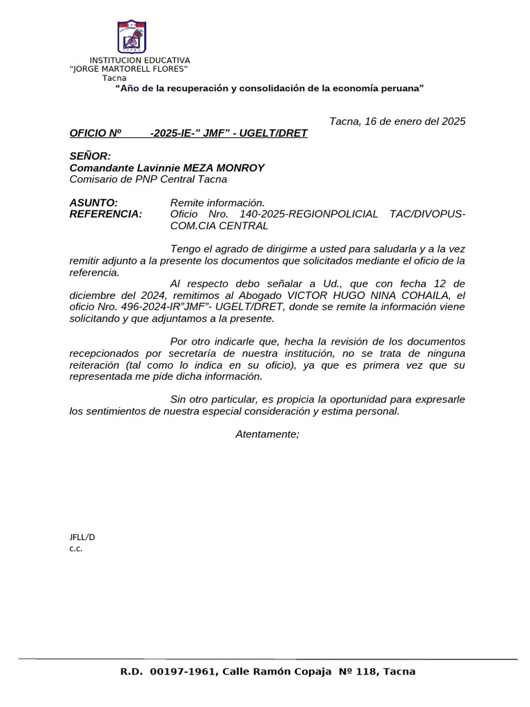 OFICIO Comisaria Central 2025 | PDF