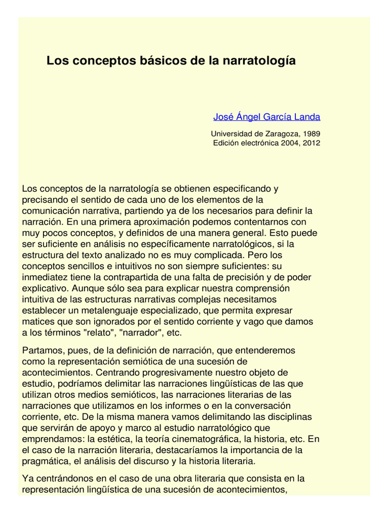 Los Conceptos Basicos de La Narratologia | PDF