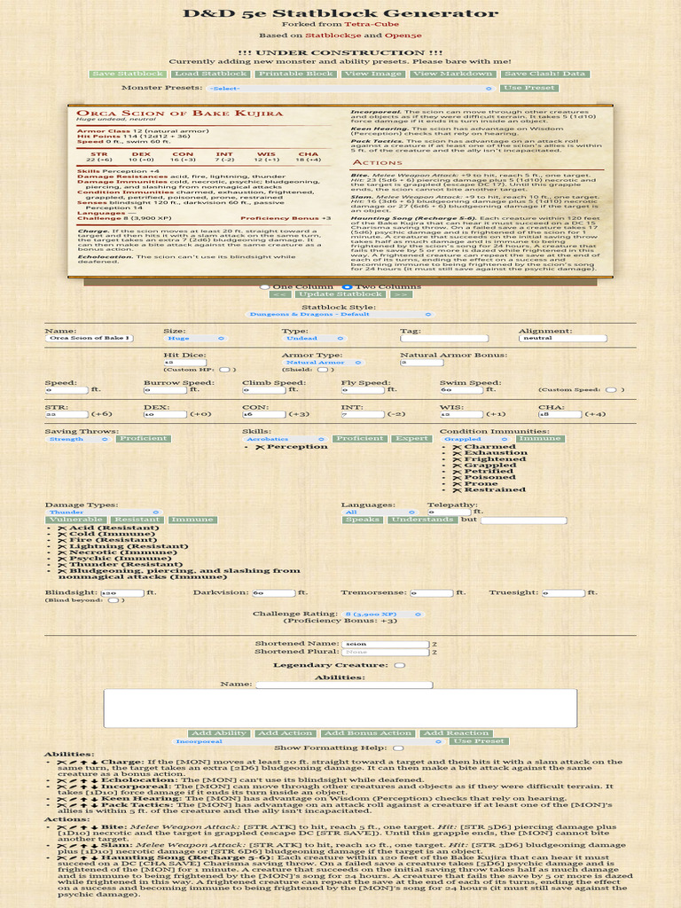 D&D 5e Statblock Generator 16 | PDF | Role Playing Games