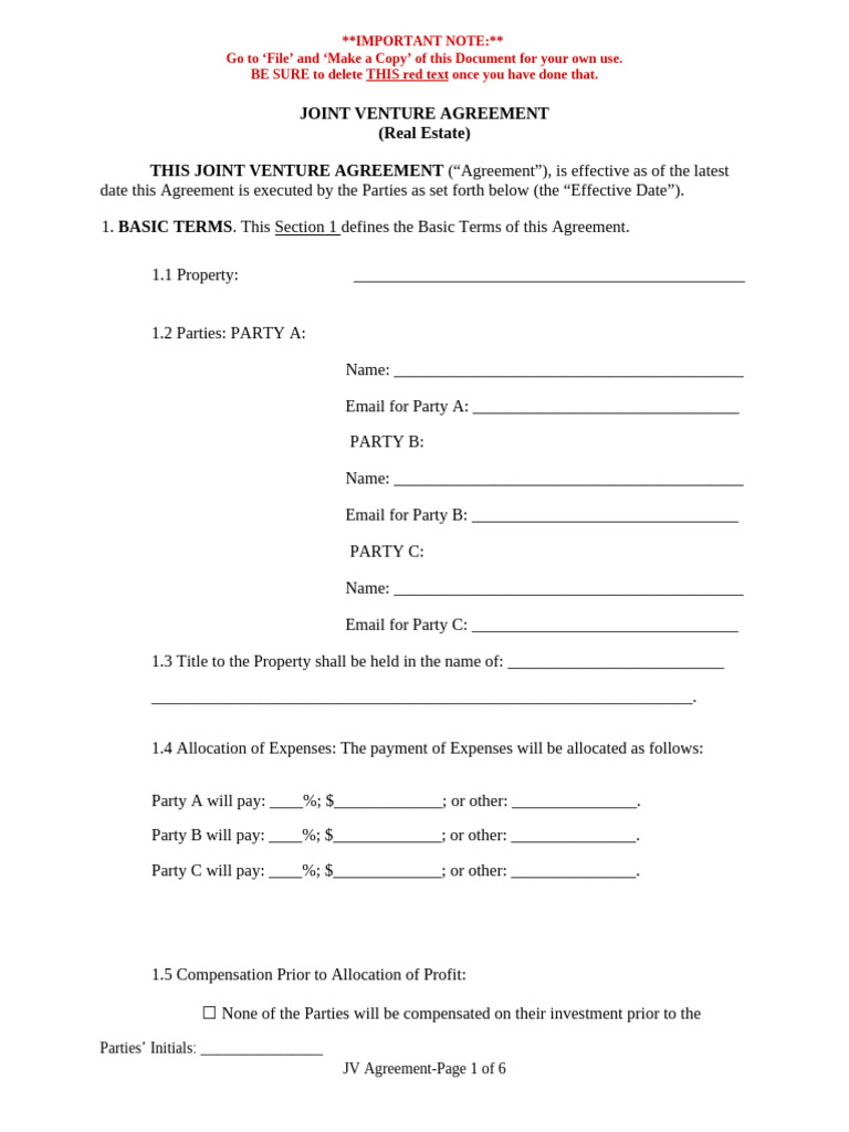 JV - Agreement - (Original JV Agreement) | PDF | Expense | Mediation