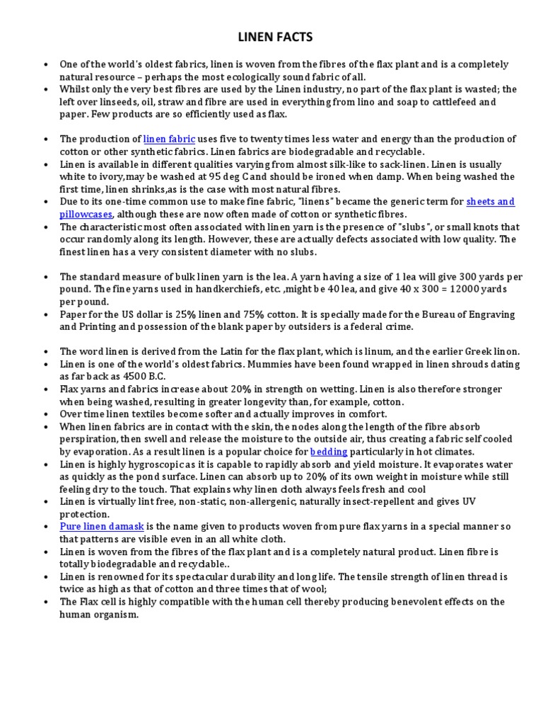 Linen Facts | PDF | Linens | Textiles