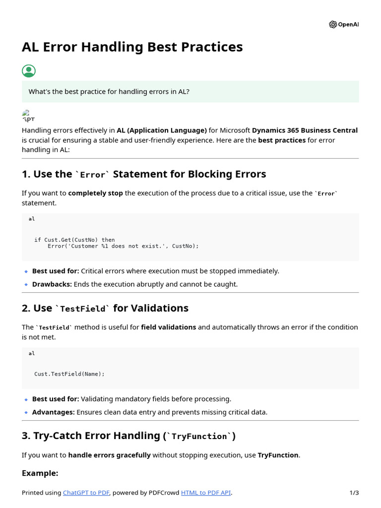 Al Error Handling Best Practices Pdf Unit Testing Boolean Data Type