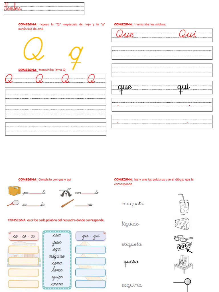 Hoja de Aplicación - Letra Q | PDF