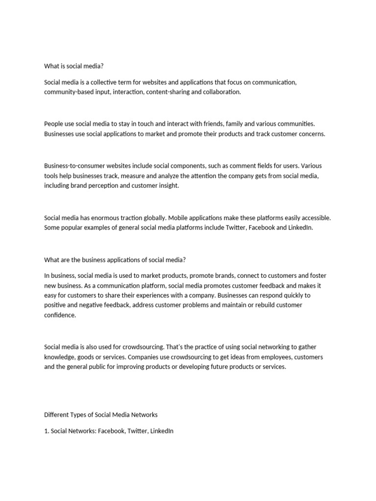 Understanding Social Media Types & Uses | PDF | Popular Culture & Media ...