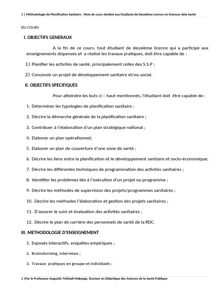 Méthodologie de Planification Sanitaire | PDF | Planification | Santé ...