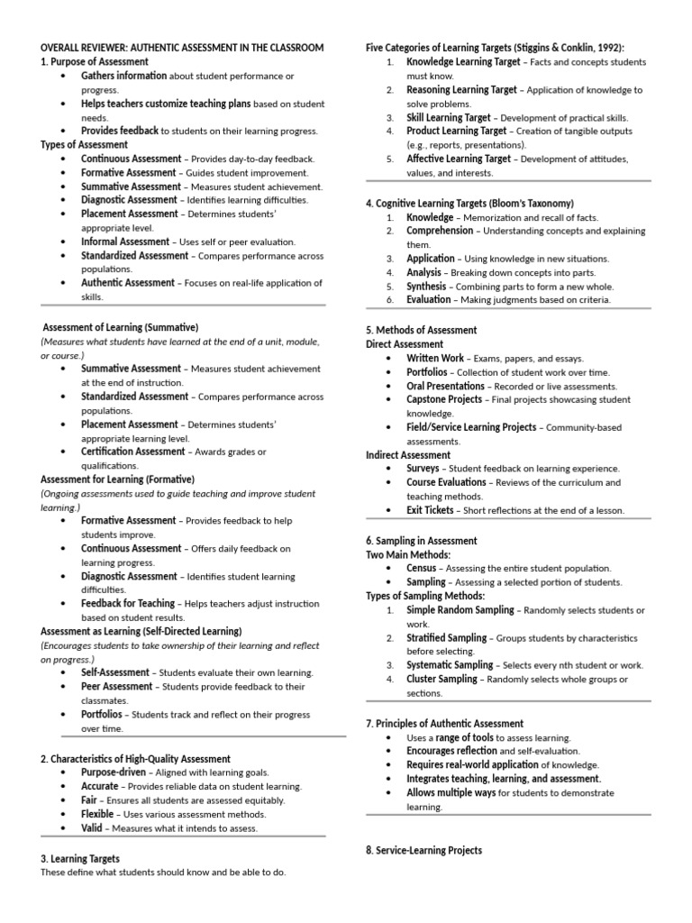 Overall Reviewer AUTHENTIC ASSESSMENT | PDF | Educational Assessment | Learning