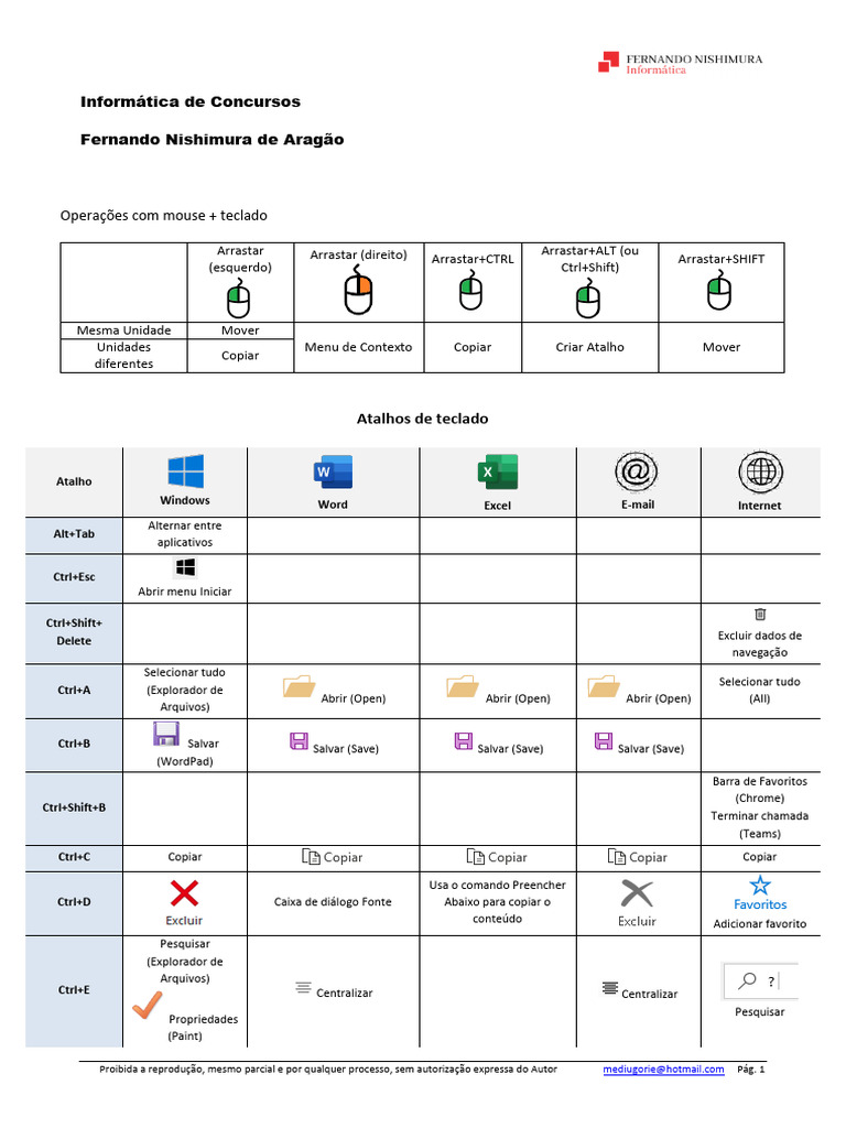 Atalhos de Teclado para Concursos 2024 | PDF | Janela (informática ...