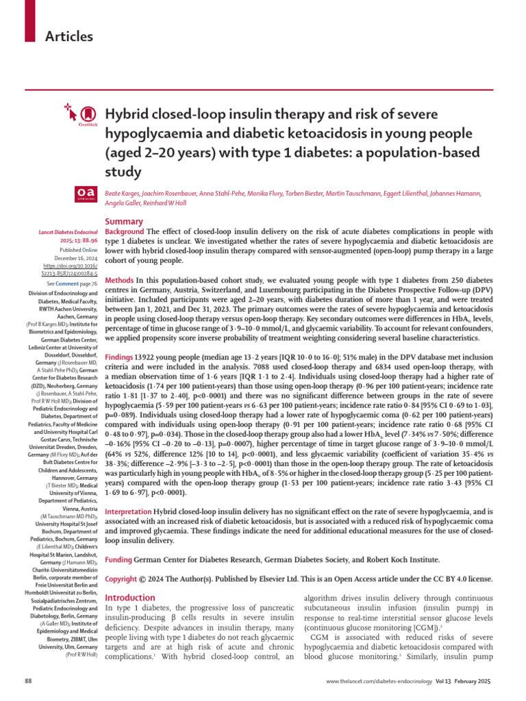 Closed-Loop Insulin Therapy in Youth | PDF | Diabetes | Hypoglycemia