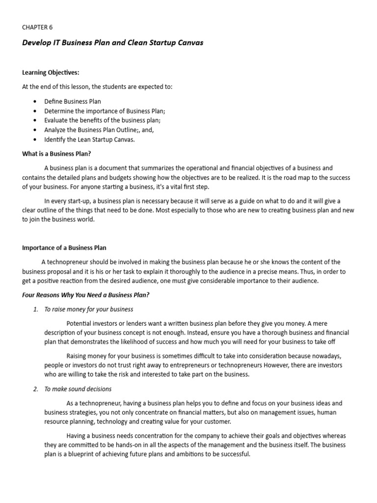 CHAPTER 6 Develop IT Business Plan and Clean Startup Canvas | PDF ...