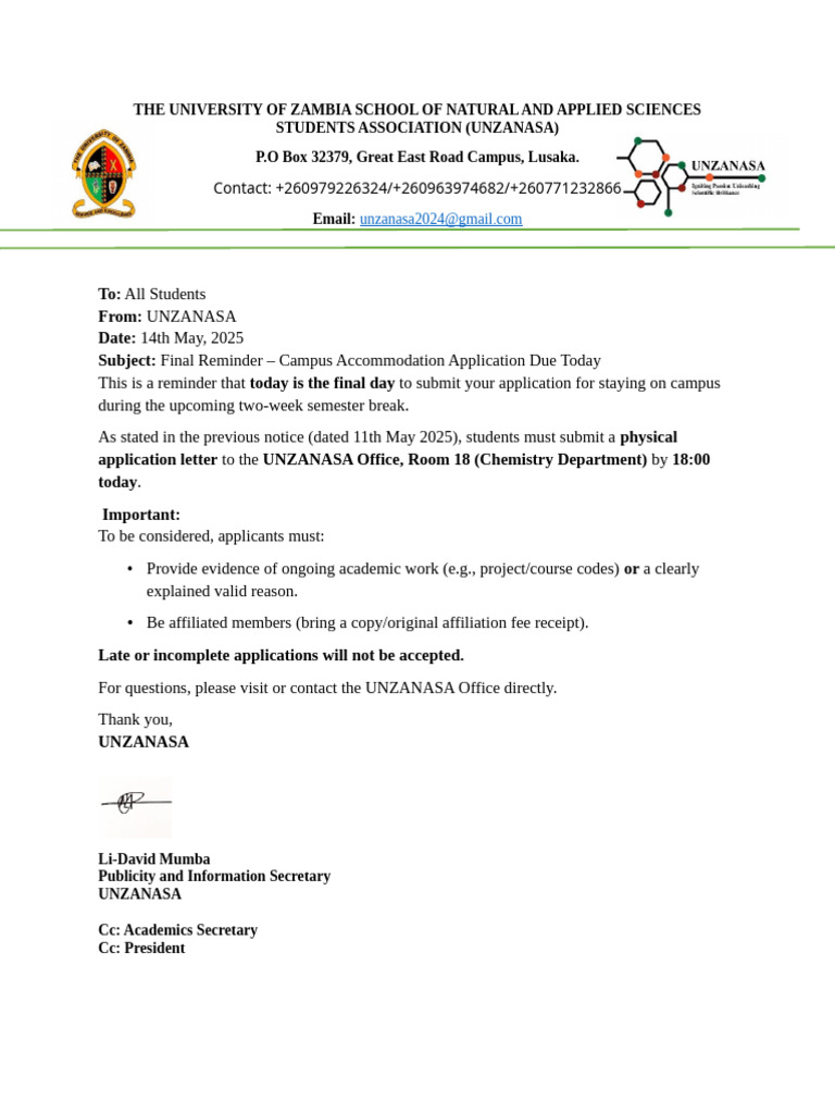 Final Notice On Accomodation During Two Weeks Vacation | PDF
