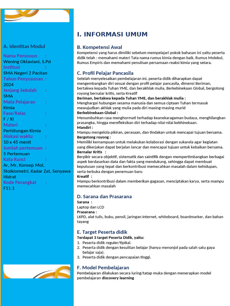 Modul Kimia Fase F Kelas XI TH 24 - F11.1 Perhitungan Kimia | PDF