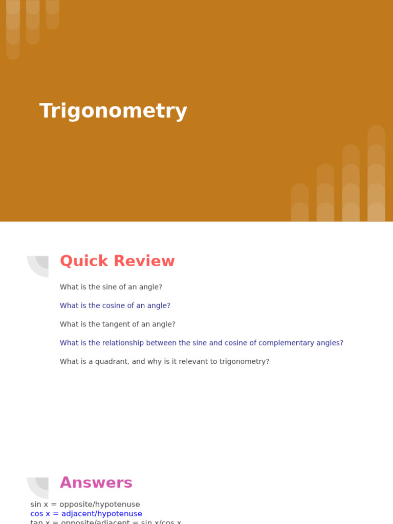 Trigonometry Basics: Sine, Cosine, Tangent | PDF | Trigonometric ...