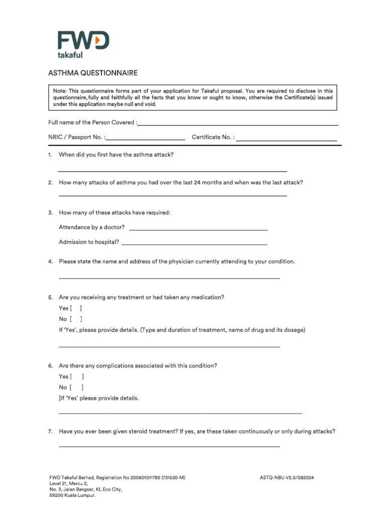Asthma Questionnaire | PDF