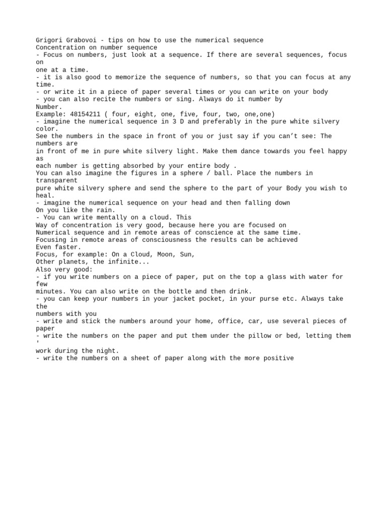 Using Grabovoi Codes for Focus and Healing | PDF