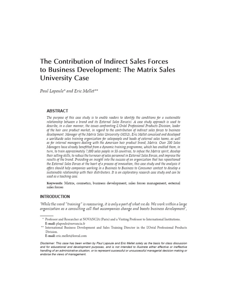 The Contribution of Indirect Sales Forces to Business Development | PDF ...