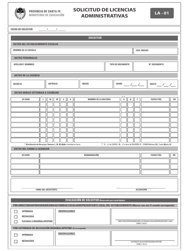 Formulario LA-01 - Solicitud de Licencia | PDF