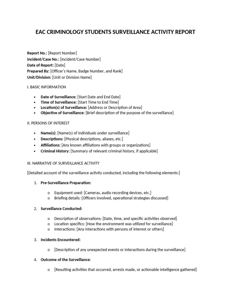 Eac Criminology Students Surveillance Activity Report Format | PDF ...