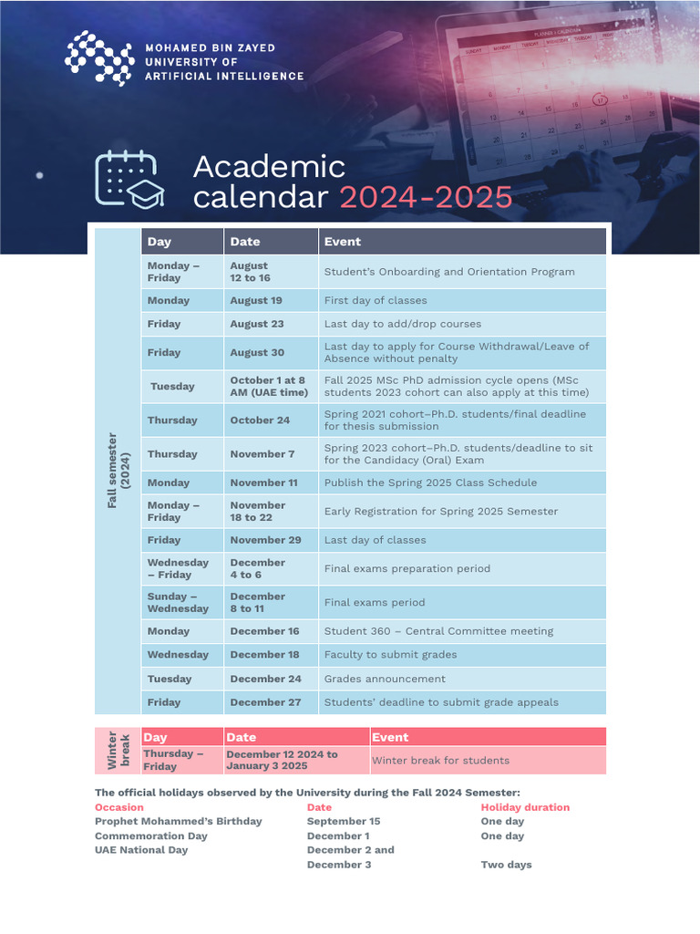 Academic Calendar 2024 20256 | PDF | Academic Term | Thesis